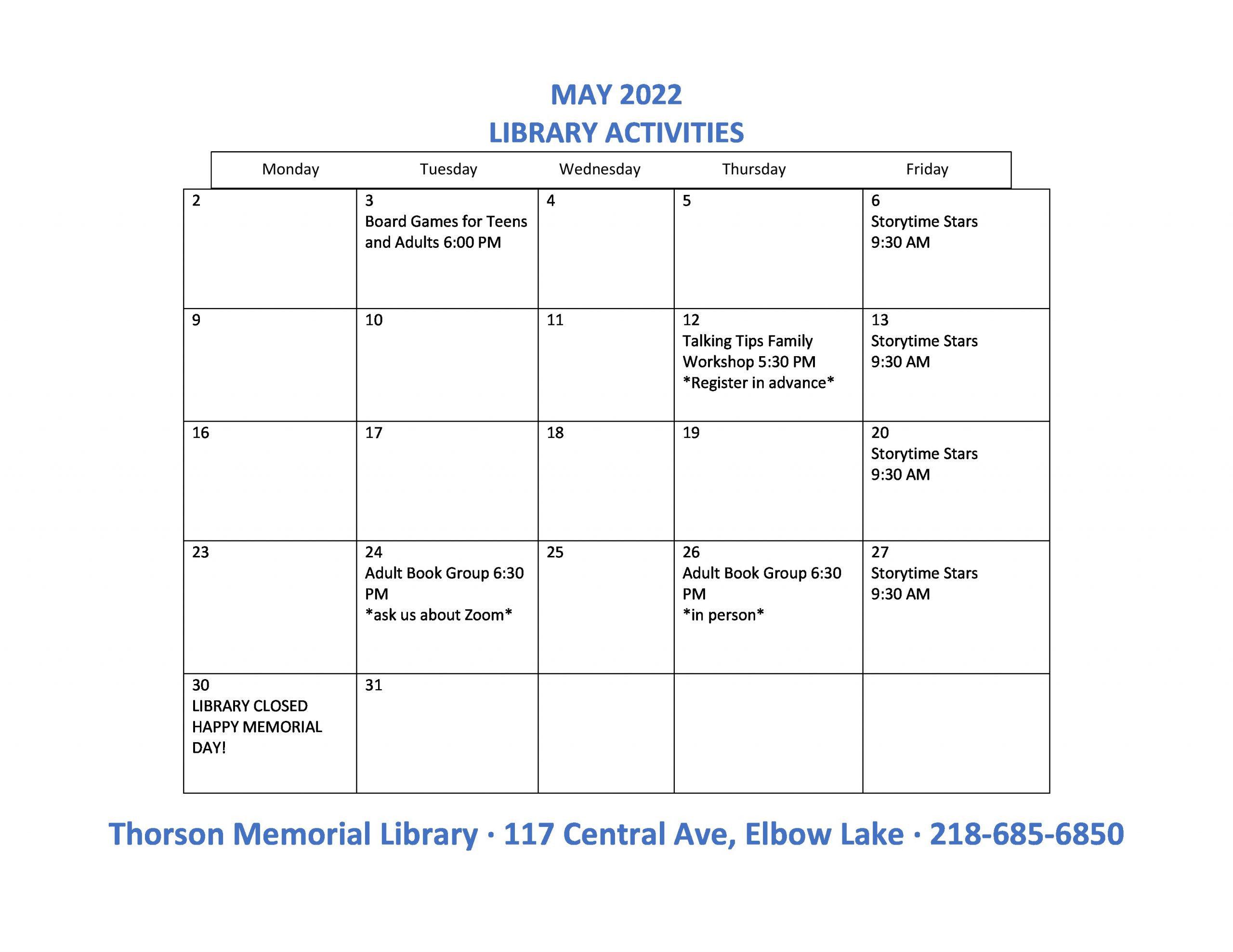 Calendar | Thorson Memorial Library