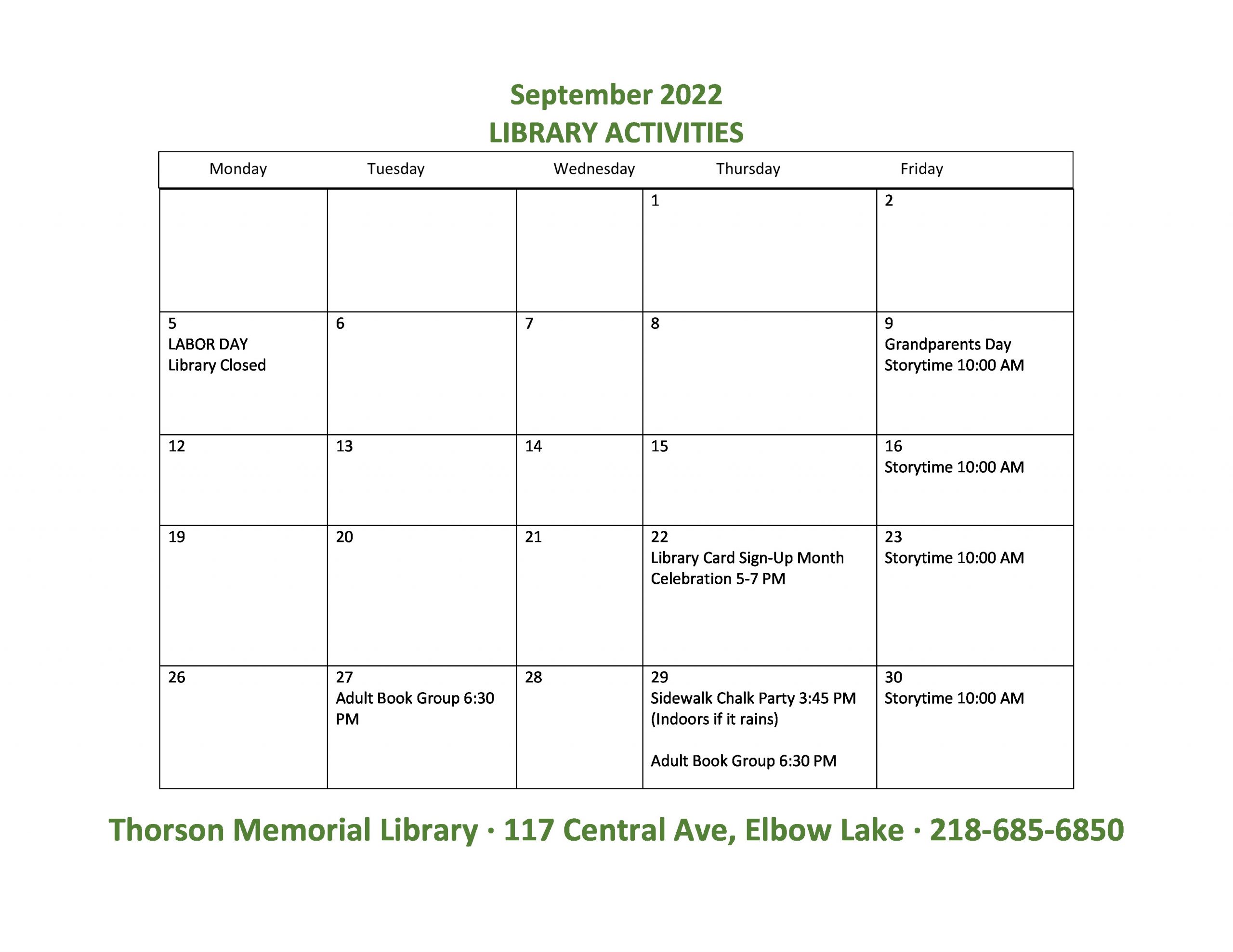 Calendar | Thorson Memorial Library